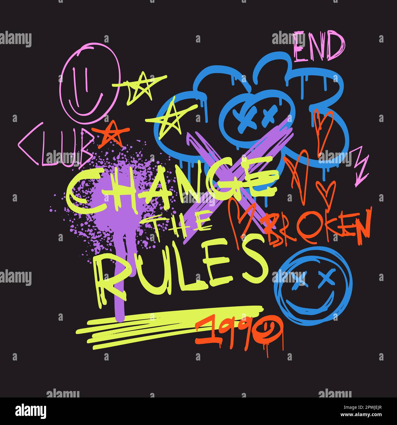 Urban typography slogan Change the Rules with spray effect. Street art ...