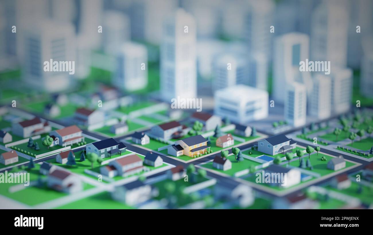 Clean, modern city with parks and green spaces. Digital 3D rendering ...