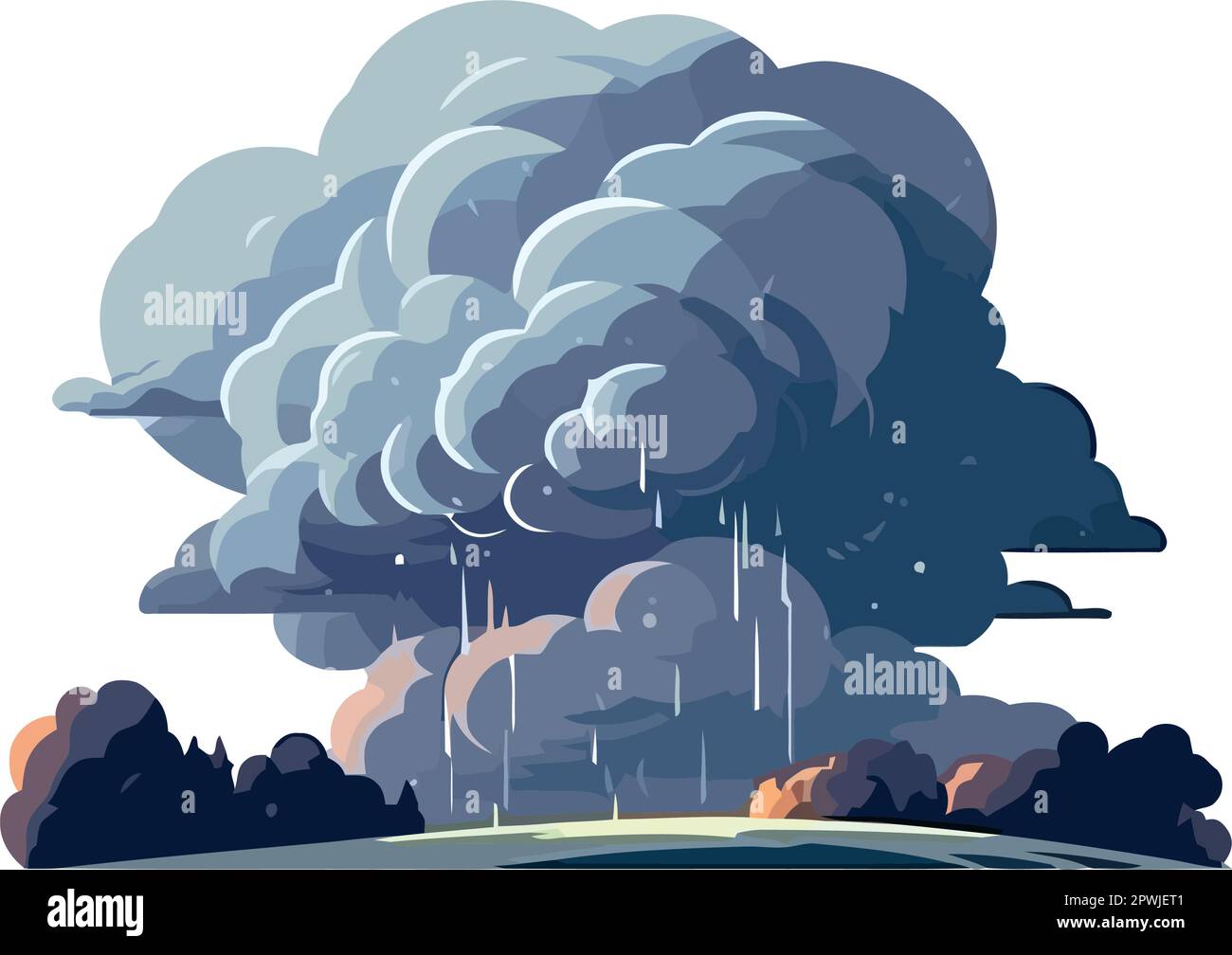 Flat vector illustration of rain landscape cloudy nature Stock Vector ...