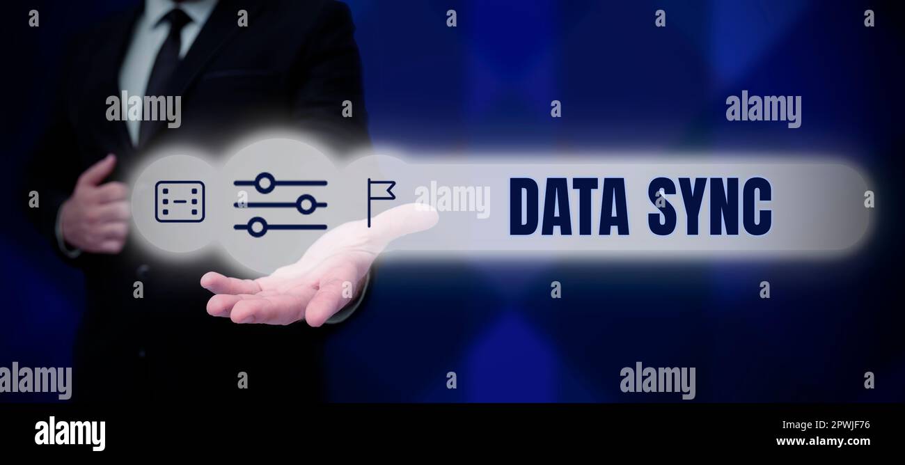 Text caption presenting Data Sync, Concept meaning data that is continuously generated by ...