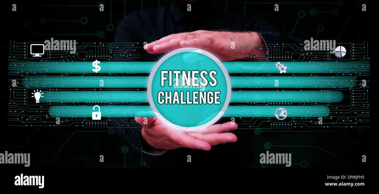 Hand writing sign Fitness Challenge, Business idea condition of being ...