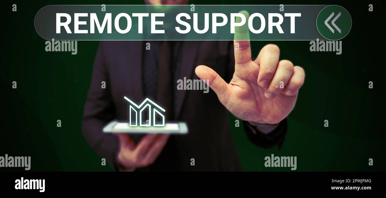 Hand writing sign Remote Support, Word for help end-users to solve computer problems and issues ...