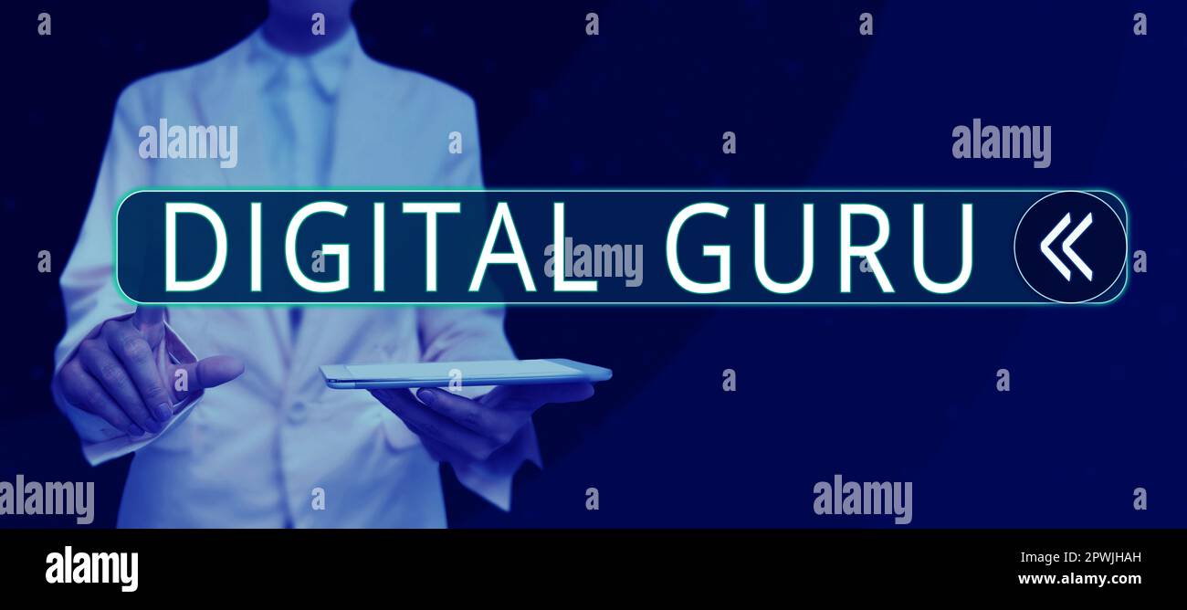 Text caption presenting Digital Guru, Business approach teacher and ...