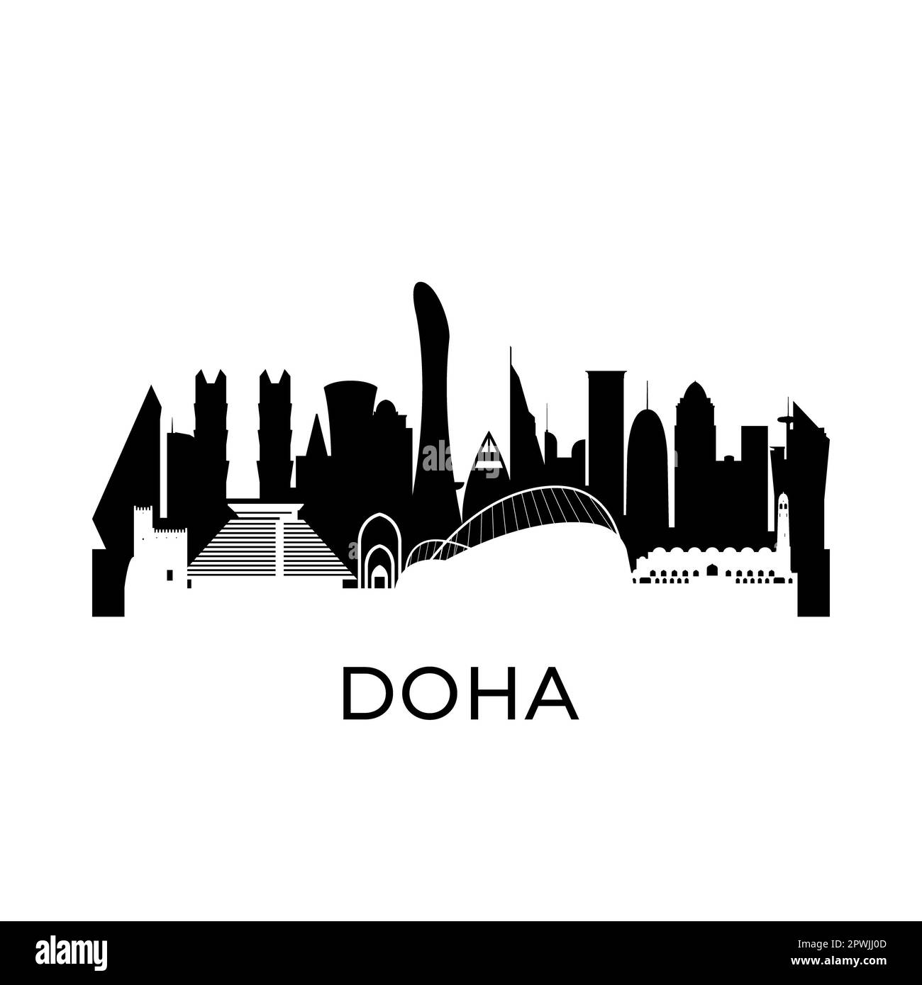 Doha, Qatar city skyline. Negative space city silhouette. Vector ...