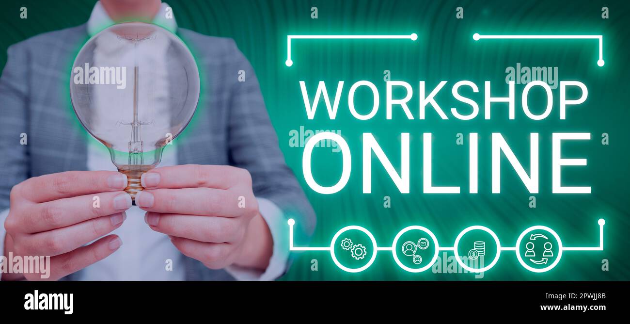 Writing displaying text Workshop Online, Concept meaning room or ...