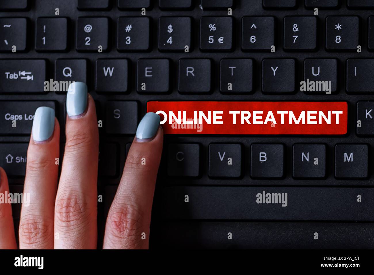 Text caption presenting Online Treatment, Business overview delivery of ...