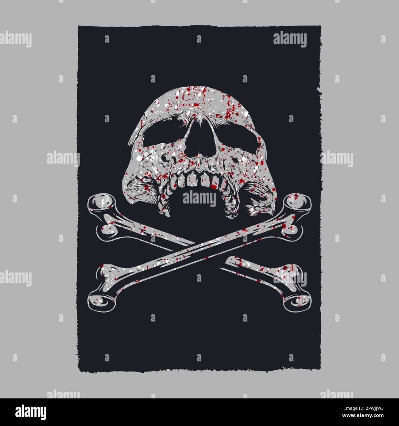 Bloody skull and bone poster design with gritty texture. Editable ...
