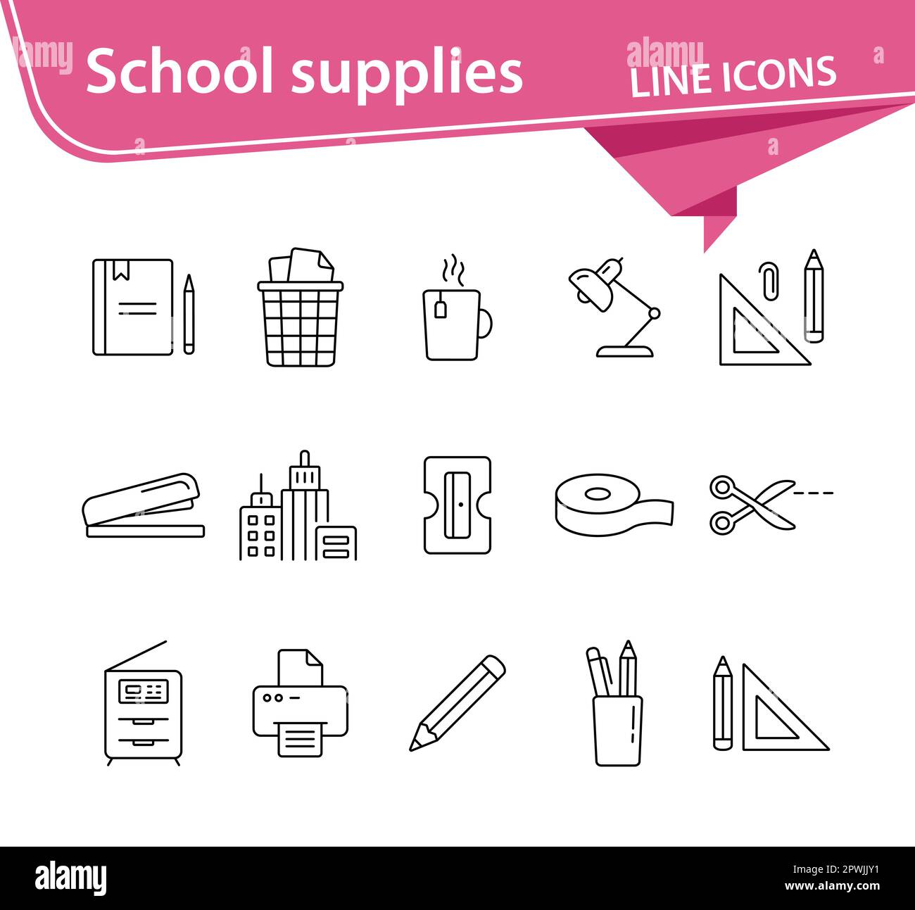 School supplies icon set Stock Vector Image & Art - Alamy