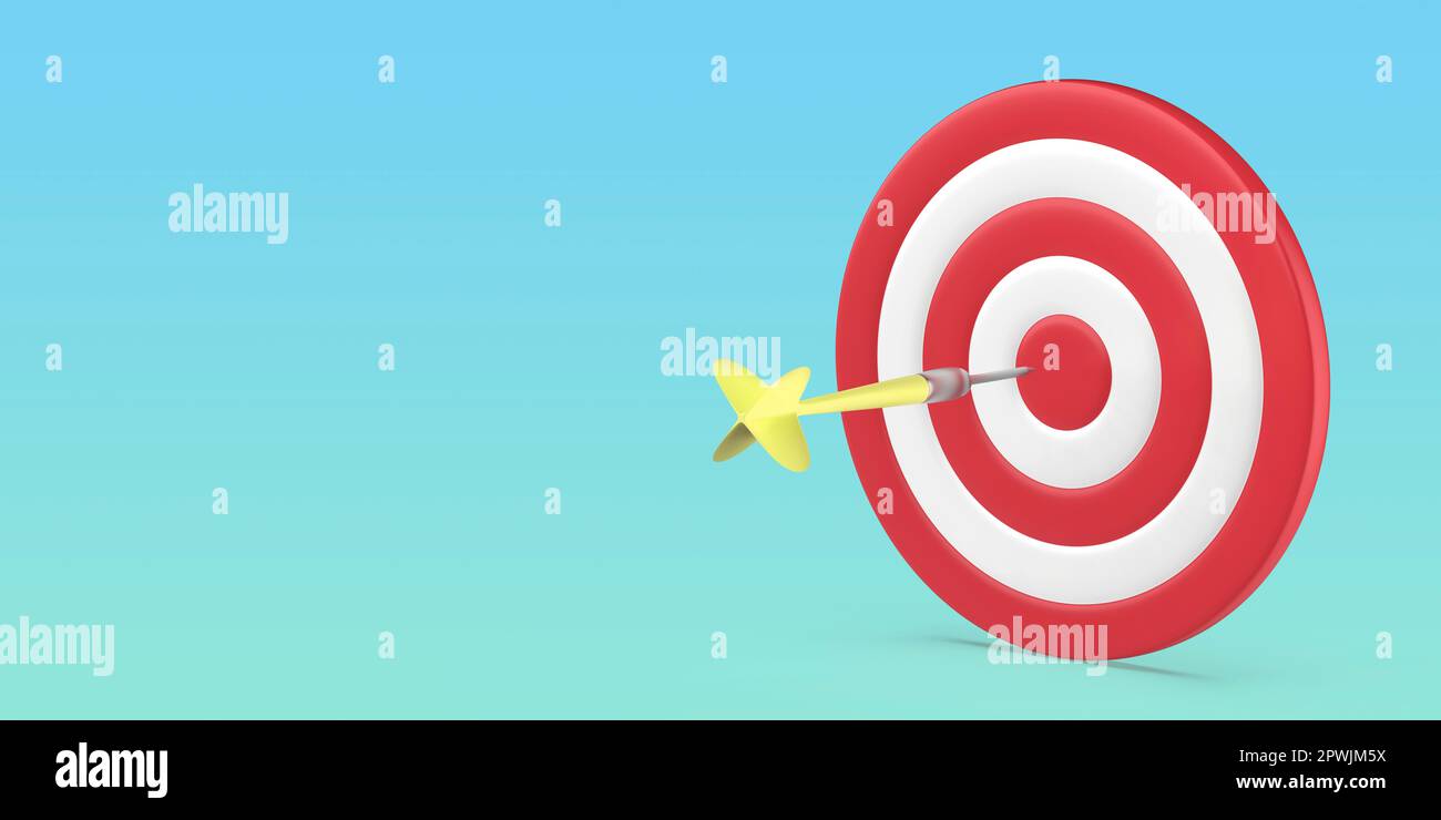 Dart pointing on center of dartboard Stock Photo - Alamy