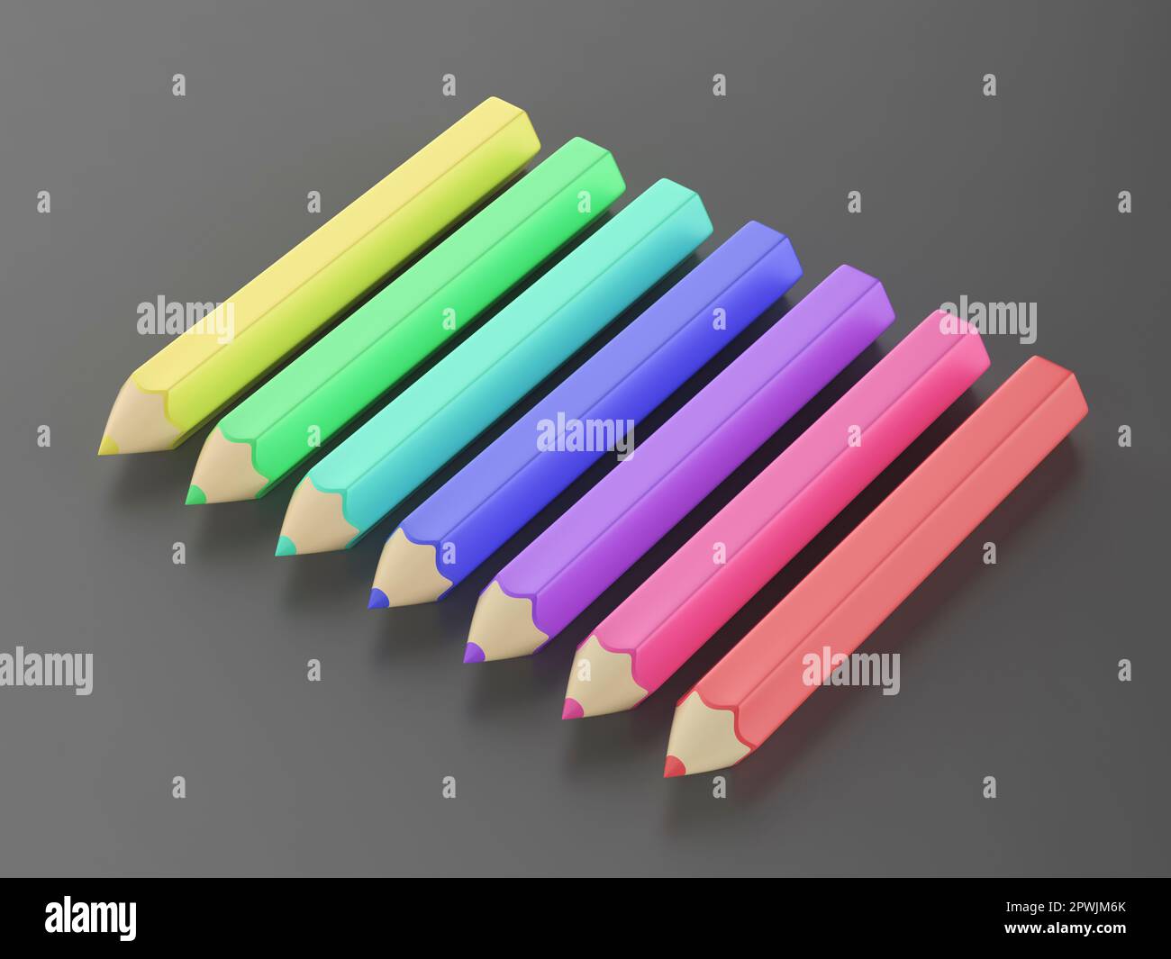 Set of seven cartoon style colored pencils on grey background Stock ...