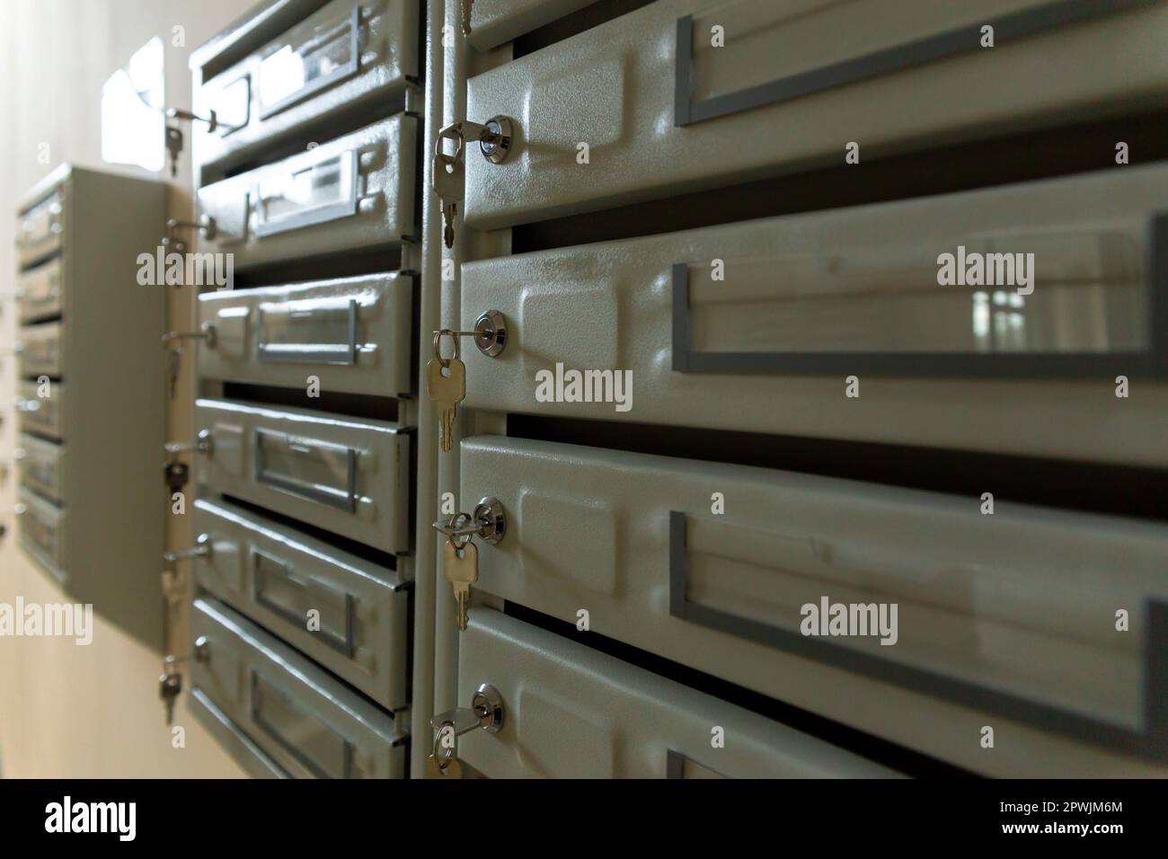 Steel Mailboxes in an apartment residential building. Mailboxes for ...