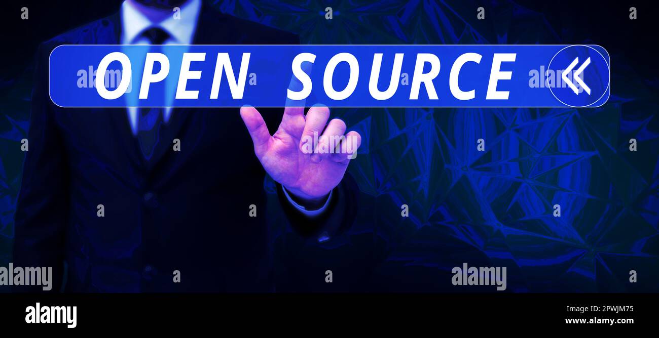 Hand writing sign Open Source, Word Written on denoting software which ...