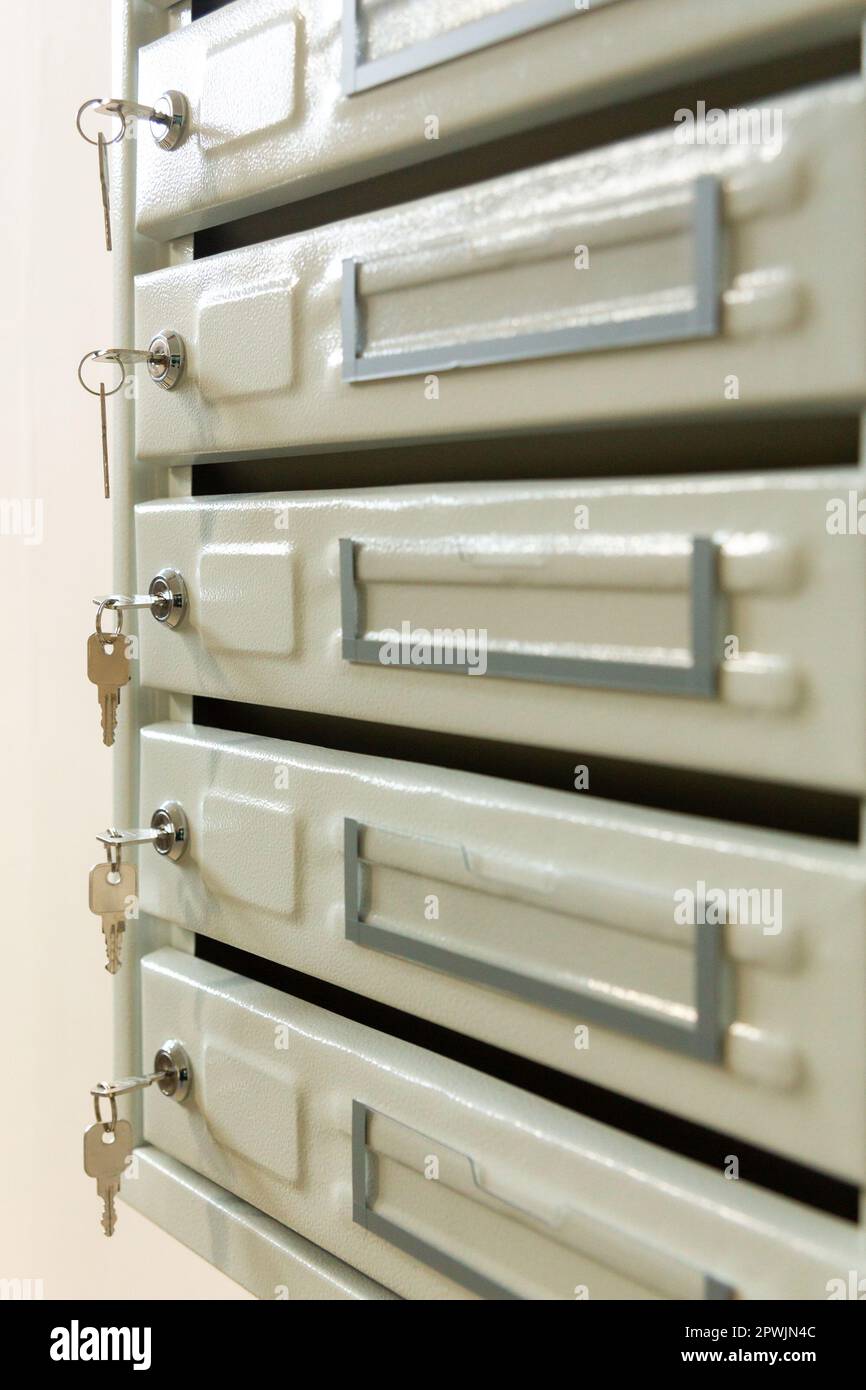 Steel Mailboxes in an apartment residential building. Mailboxes for ...