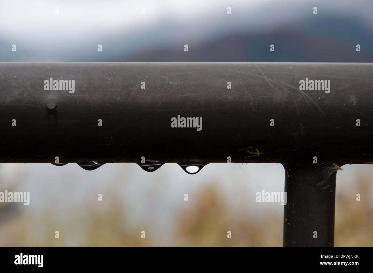 Water drops under a bar. Lake Kawaguchi. Yamanashi Prefecture. Fuji ...
