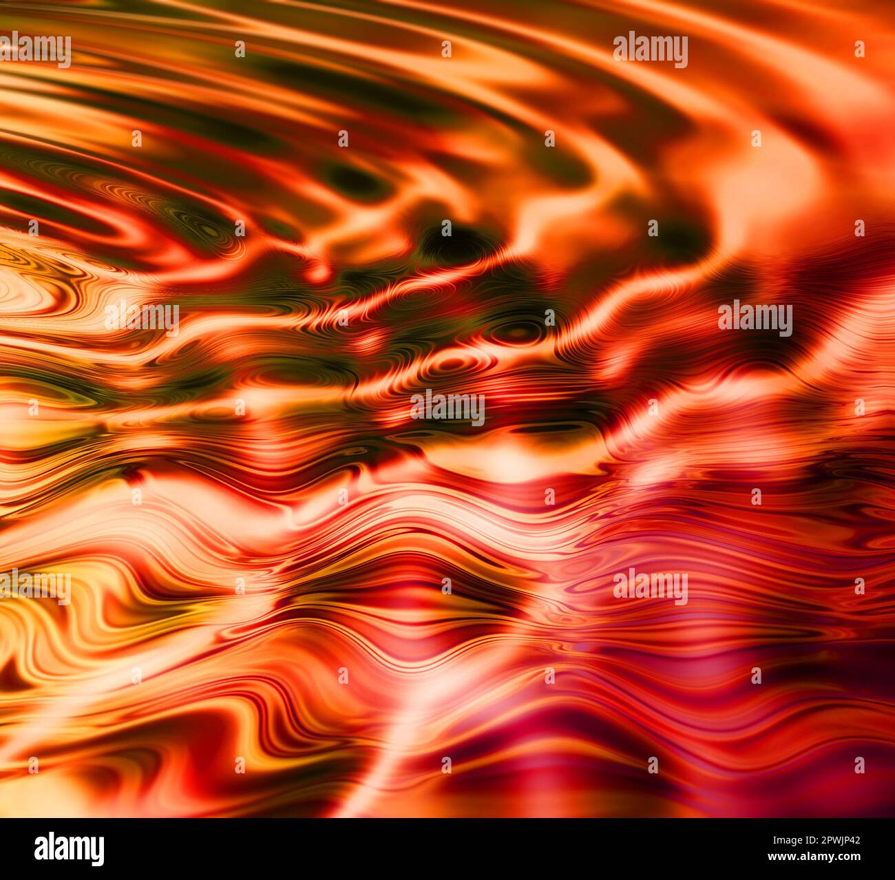 Abstract red and orange water ripple effect with vibrant liquid making ...