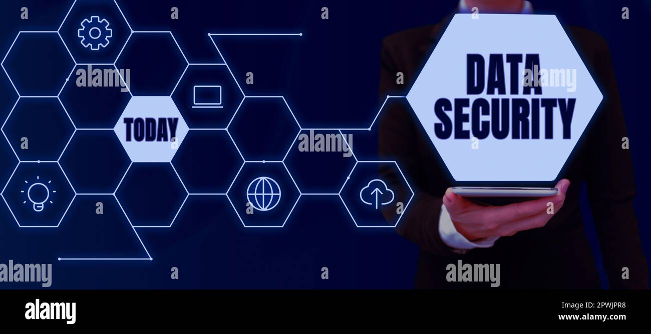 Text caption presenting Data Security, Internet Concept Confidentiality Disk Encryption Backups ...