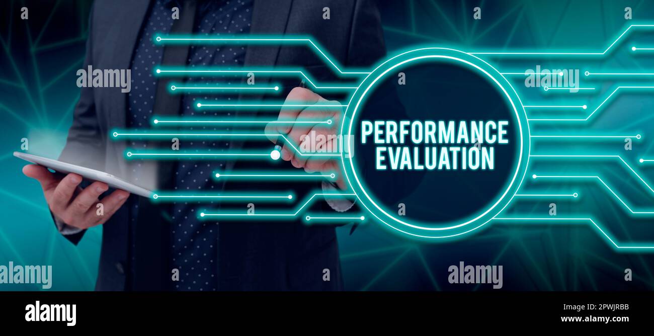 Writing displaying text Performance Evaluation, Internet Concept the development and action ...