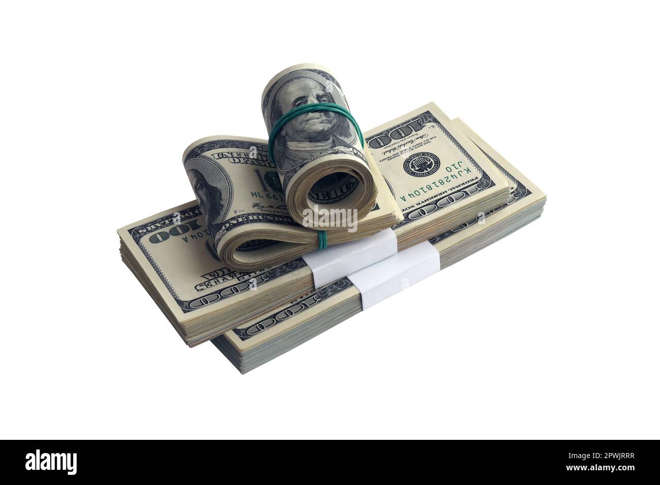 Bundle of US dollar bills isolated on white. Pack of american money ...