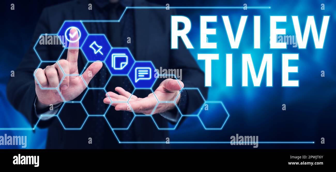 Text showing inspiration Review Time, Word Written on situation or ...