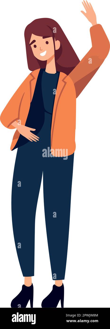 woman smiling, standing waving hand Stock Vector Image & Art - Alamy