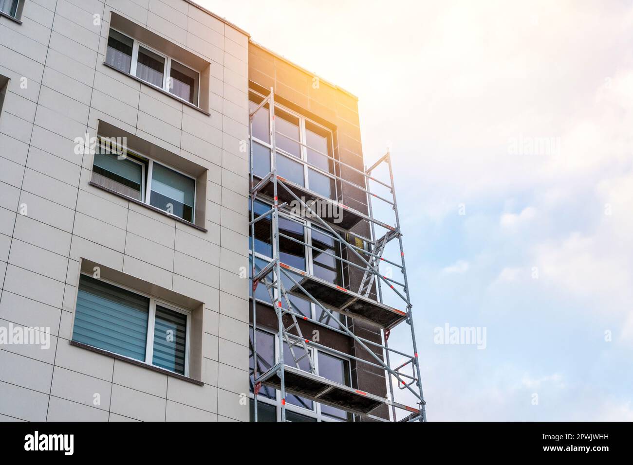 External wall insulation of multistory for energy saving. Exterior ...