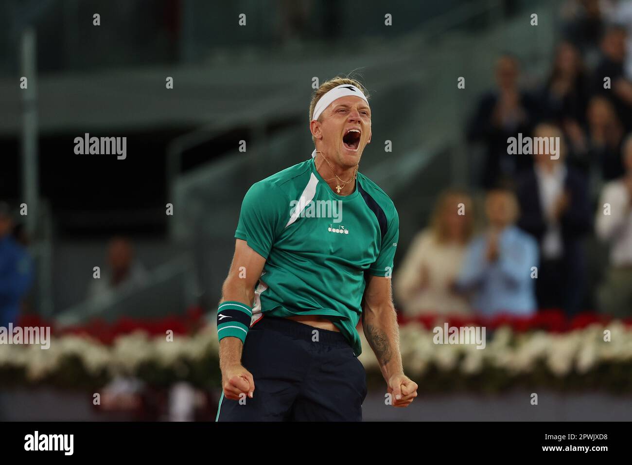 Holger Rune (Den) in action against Alejandro Davidovich Fokina (Esp) during the Mutua Madrid ...