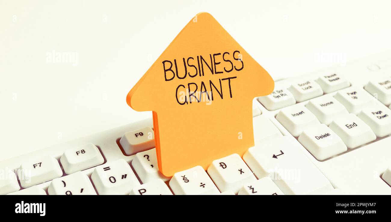 Hand writing sign Business Grant, Word Written on Working strategies ...