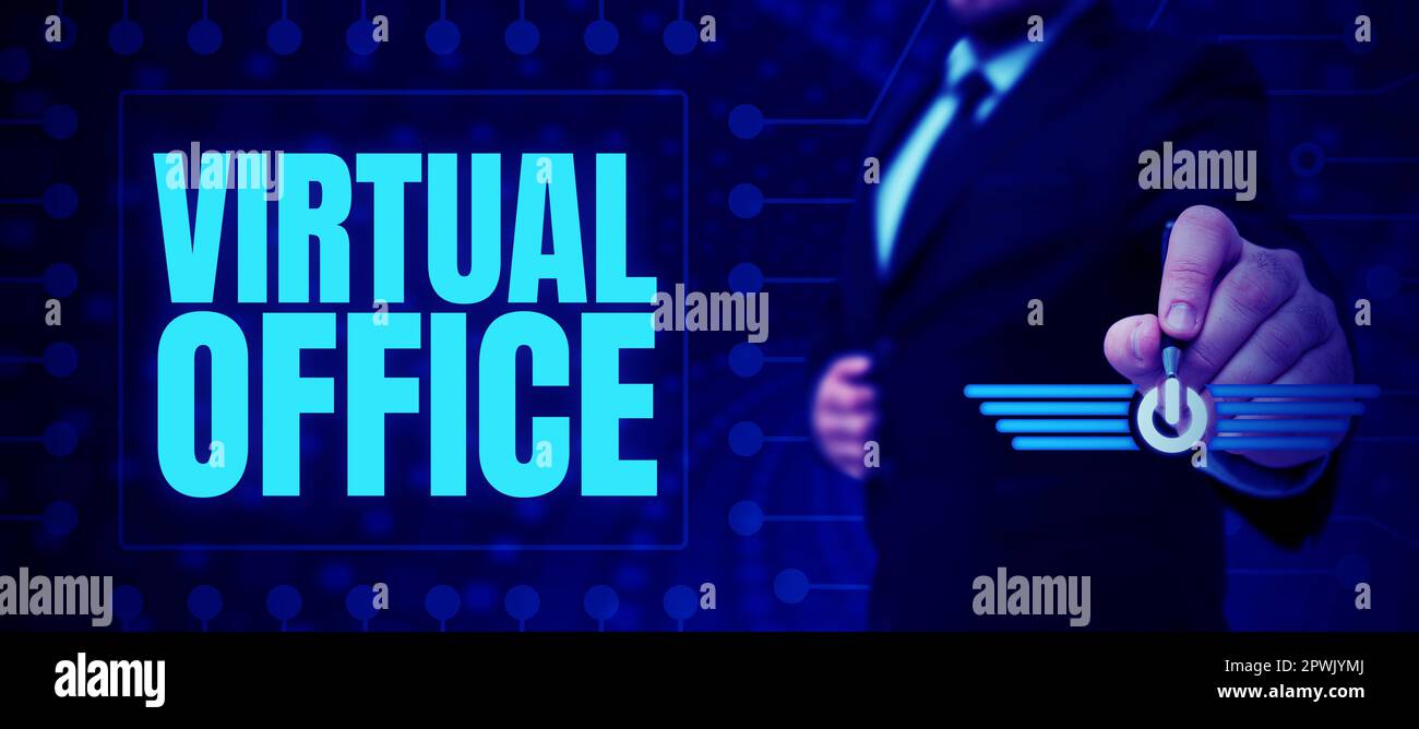 Conceptual display Virtual Office, Word Written on Mobile work ...