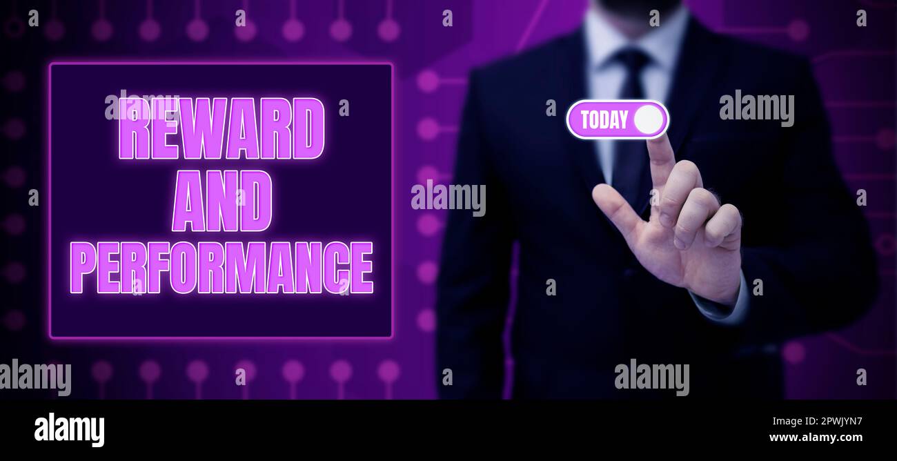 Text caption presenting Reward And Performance, Word Written on Given ...