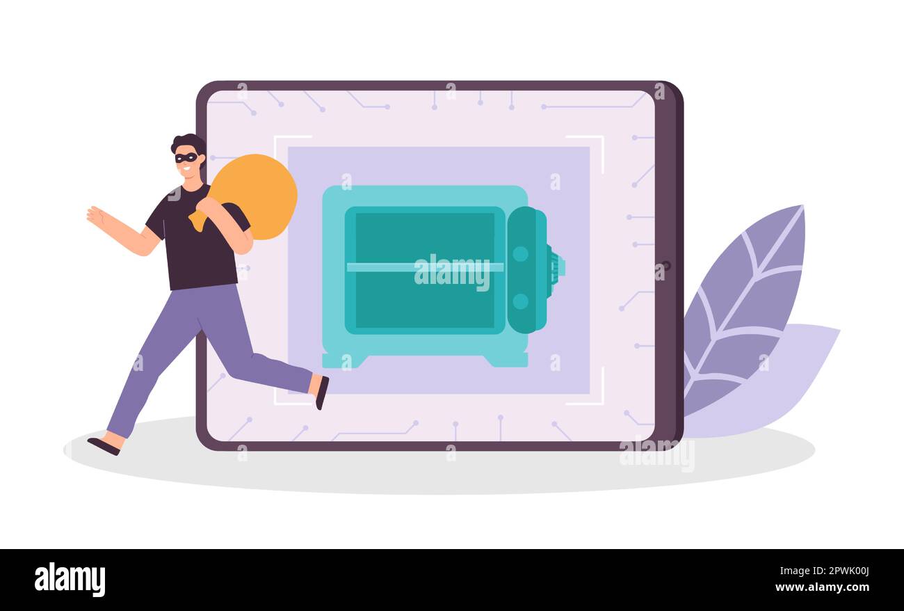 Criminal And Thief Hacking Computer And Stealing Money Vector Thief Criminal Internet Computer