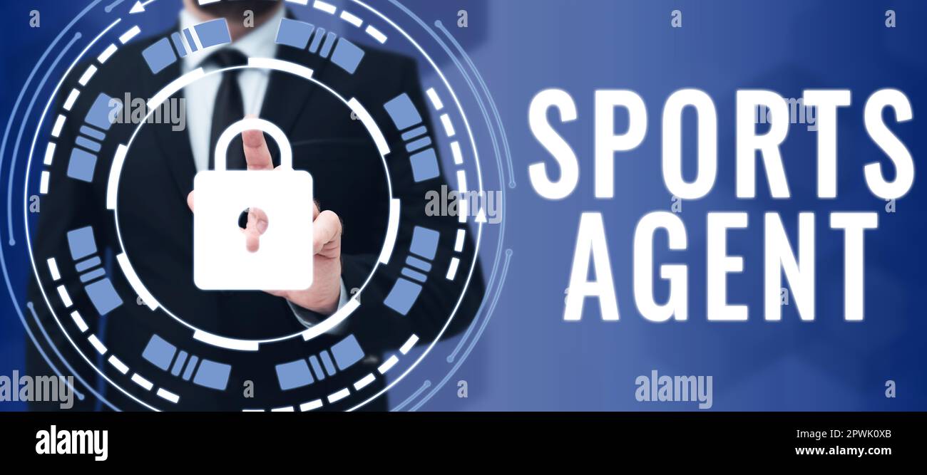 Conceptual caption Sports Agent, Word Written on person manages ...