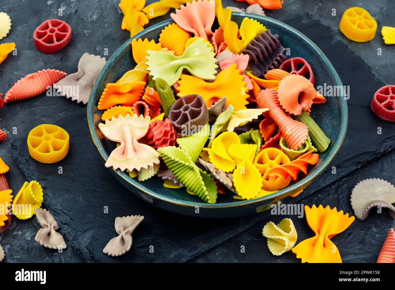 Colorful Italian pasta. Various colors of pasta Stock Photo - Alamy