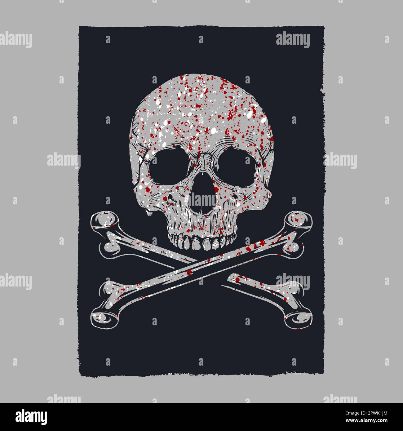 Bloody skull and bone poster design with gritty texture. Editable ...