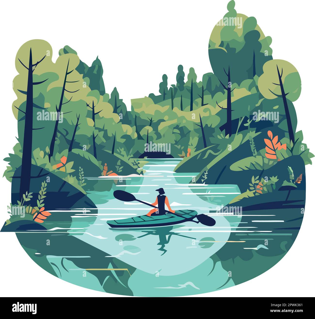 Man kayaking on lake Stock Vector Images - Alamy
