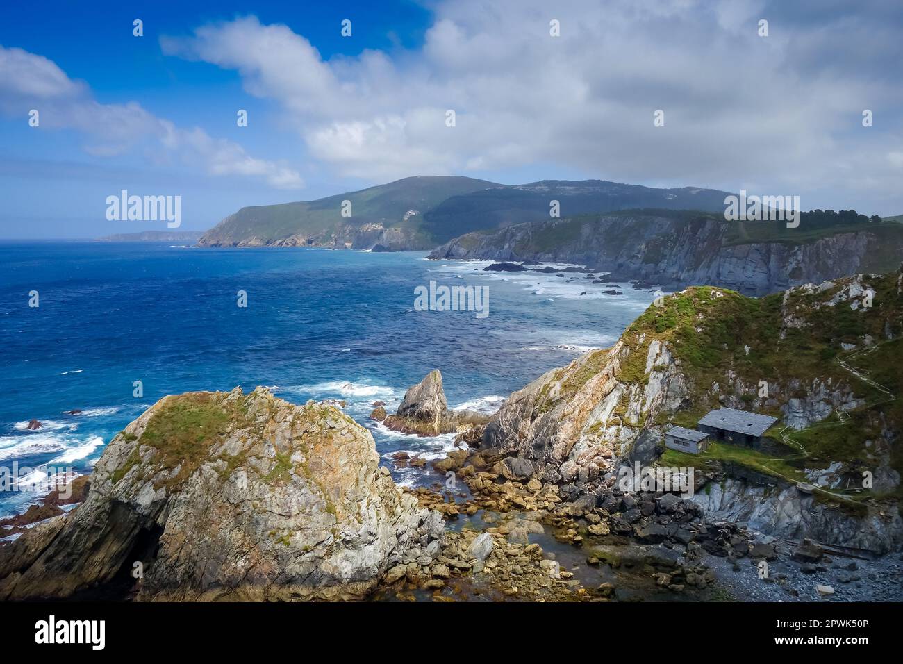 Ortigueira cliffs and atlantic ocean view, Galicia, Spain. Landmark ...