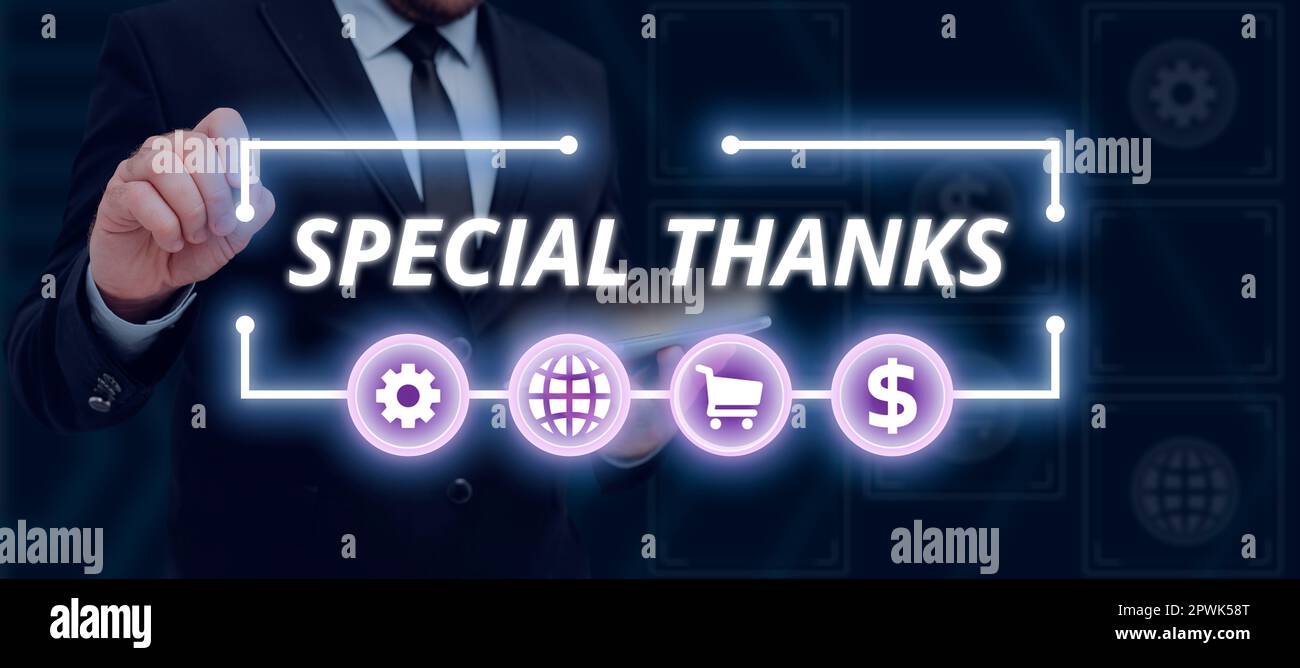Text sign showing Special Thanks, Business showcase expression of ...