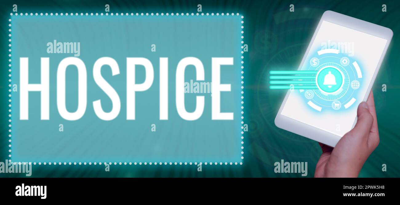 Hand writing sign Hospice, Business overview focuses on the palliation ...
