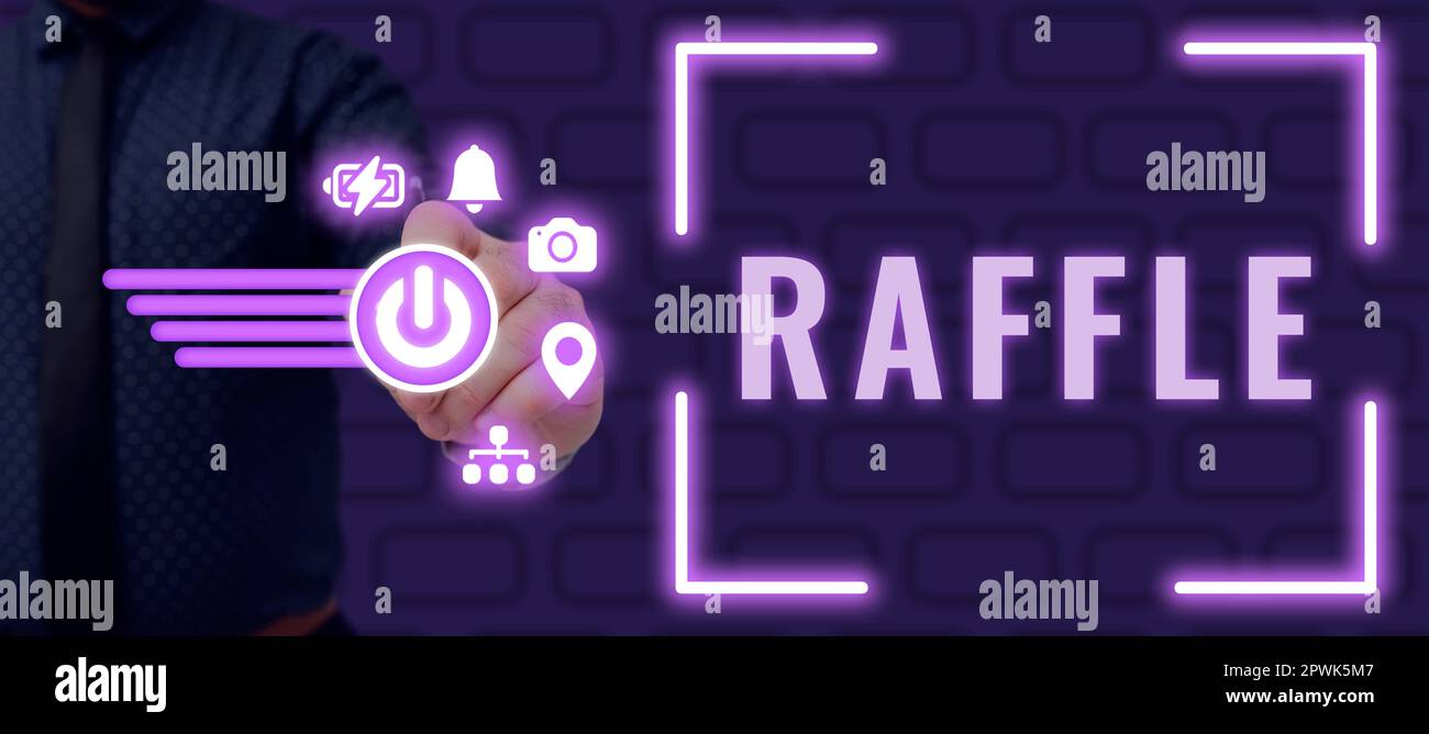 Conceptual caption Raffle, Word for means of raising money by selling ...