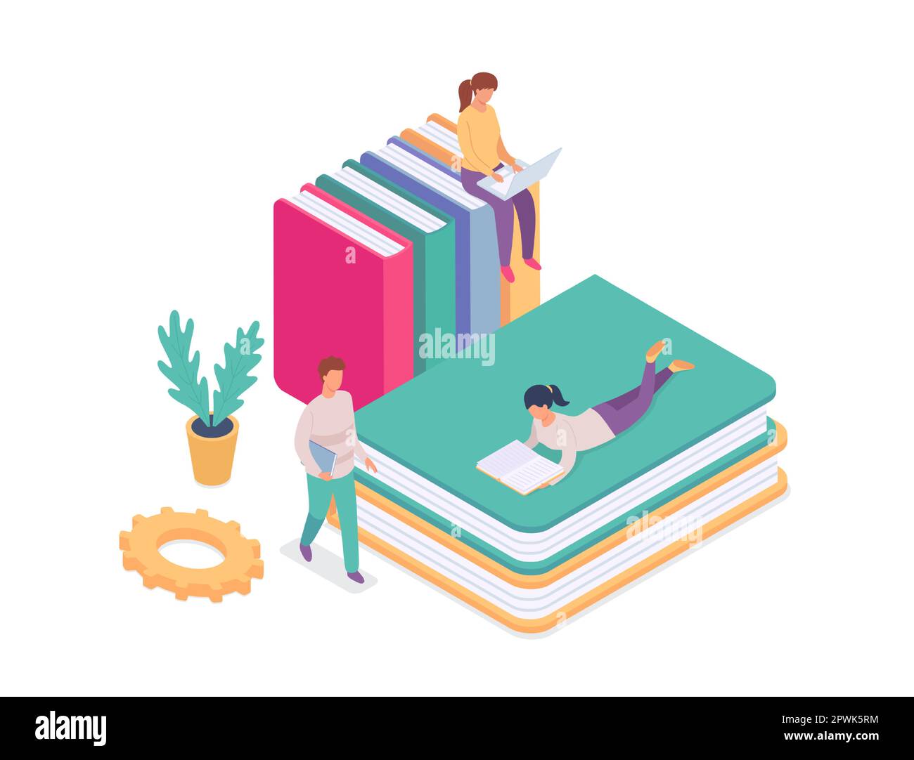 Isometric online library, stack of books for education. Vector of stack ...