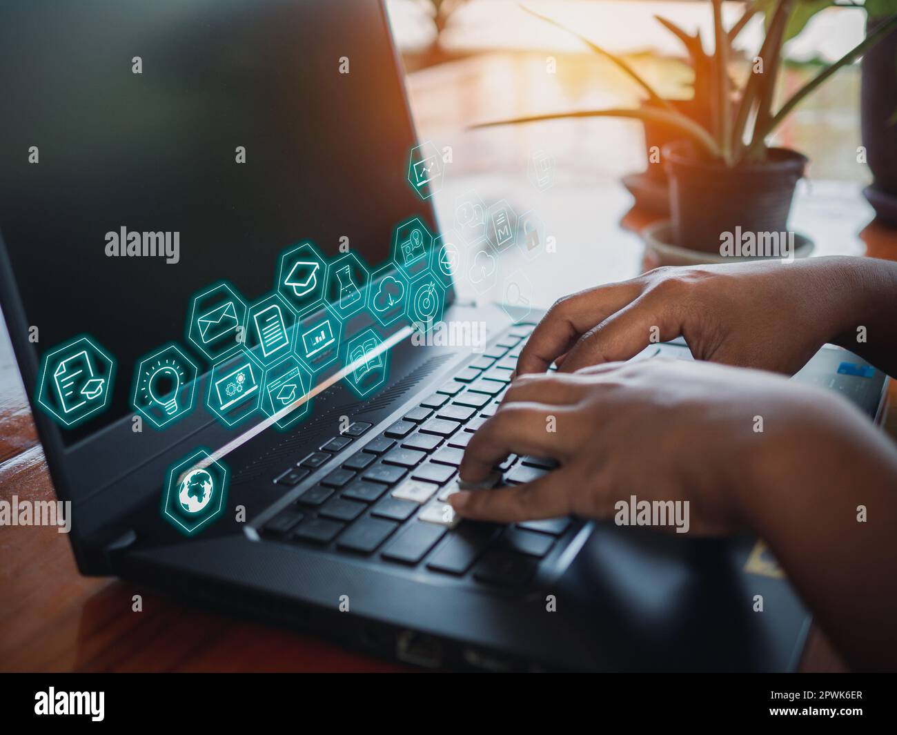 Human hand working on computer. business concept and communication ...