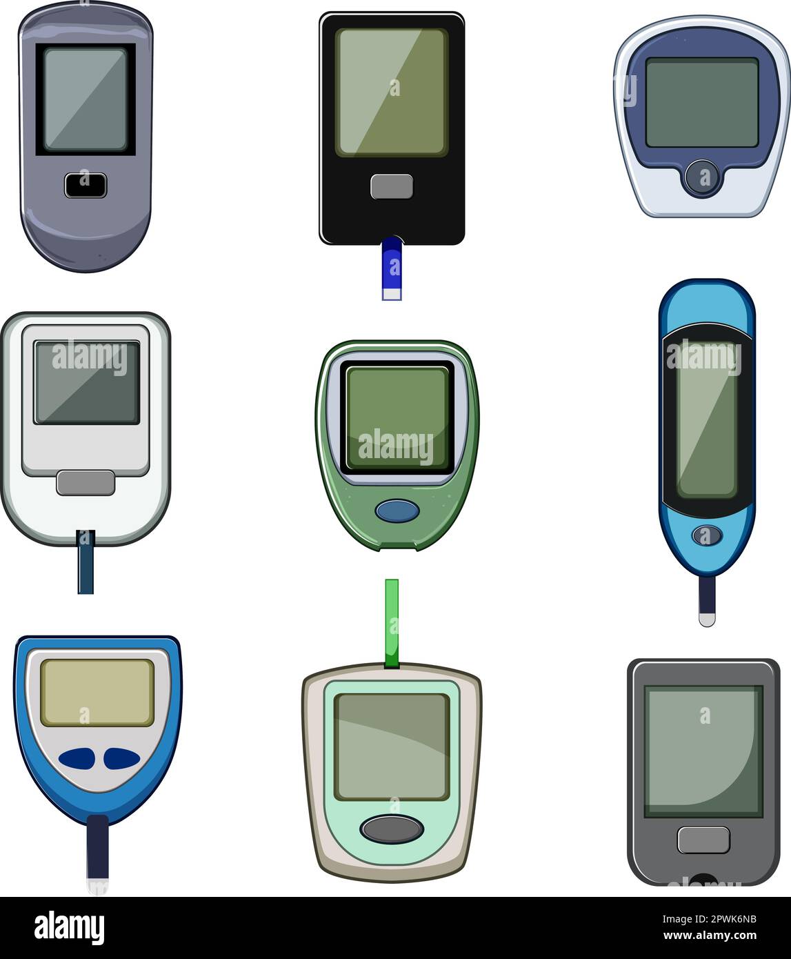 blood glucometer set cartoon. care sugar, insulin glucose, device ...