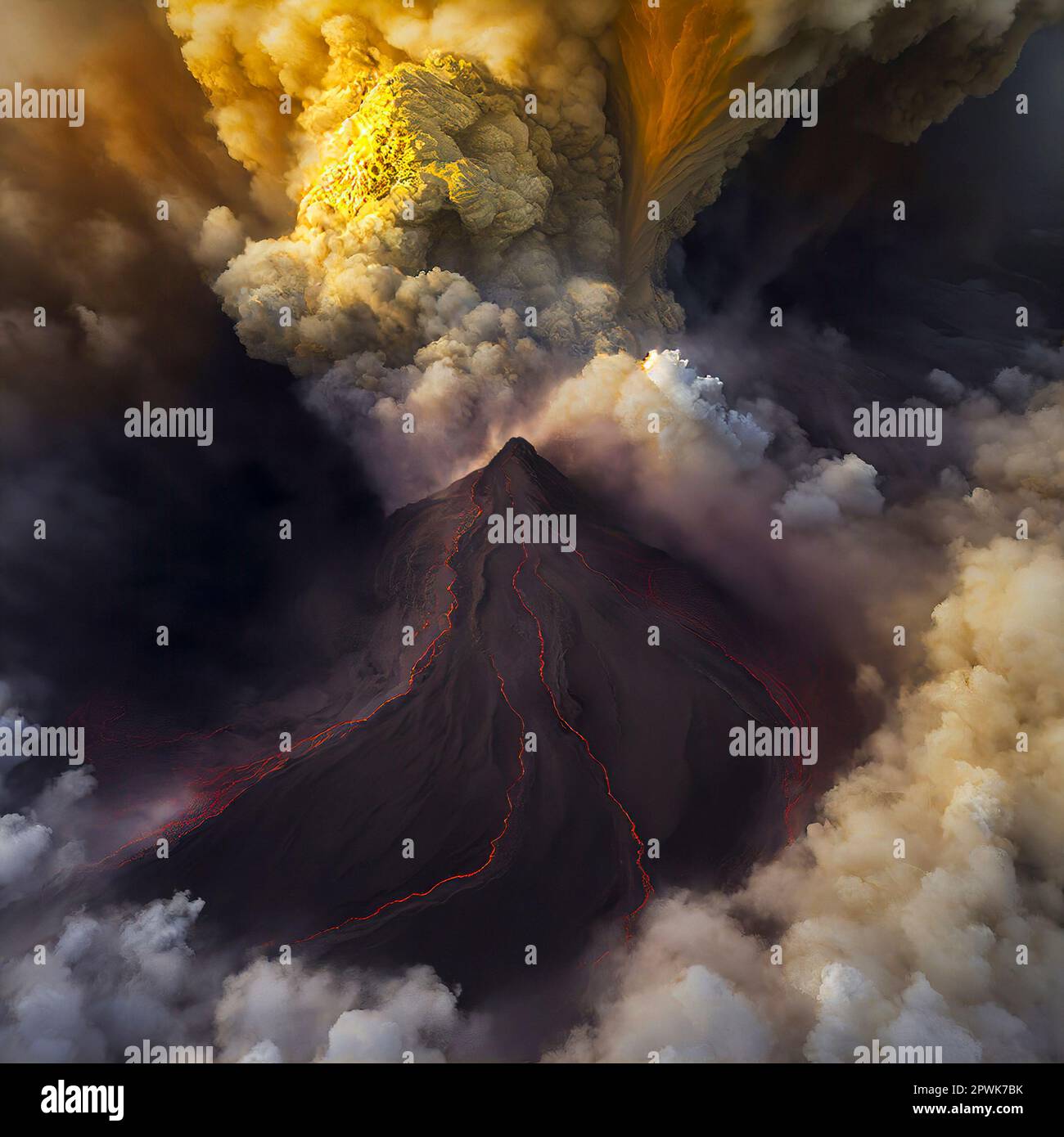 Aerial View of Billowing Smoke and Ashes Erupting From a Volcano Stock ...