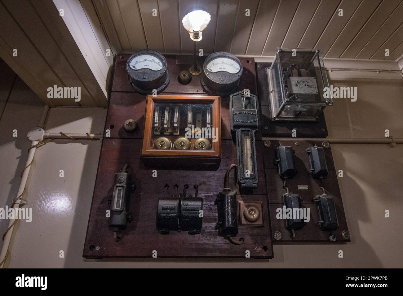 A vintage electrical switchboard with analogue needles. Pictured at ...