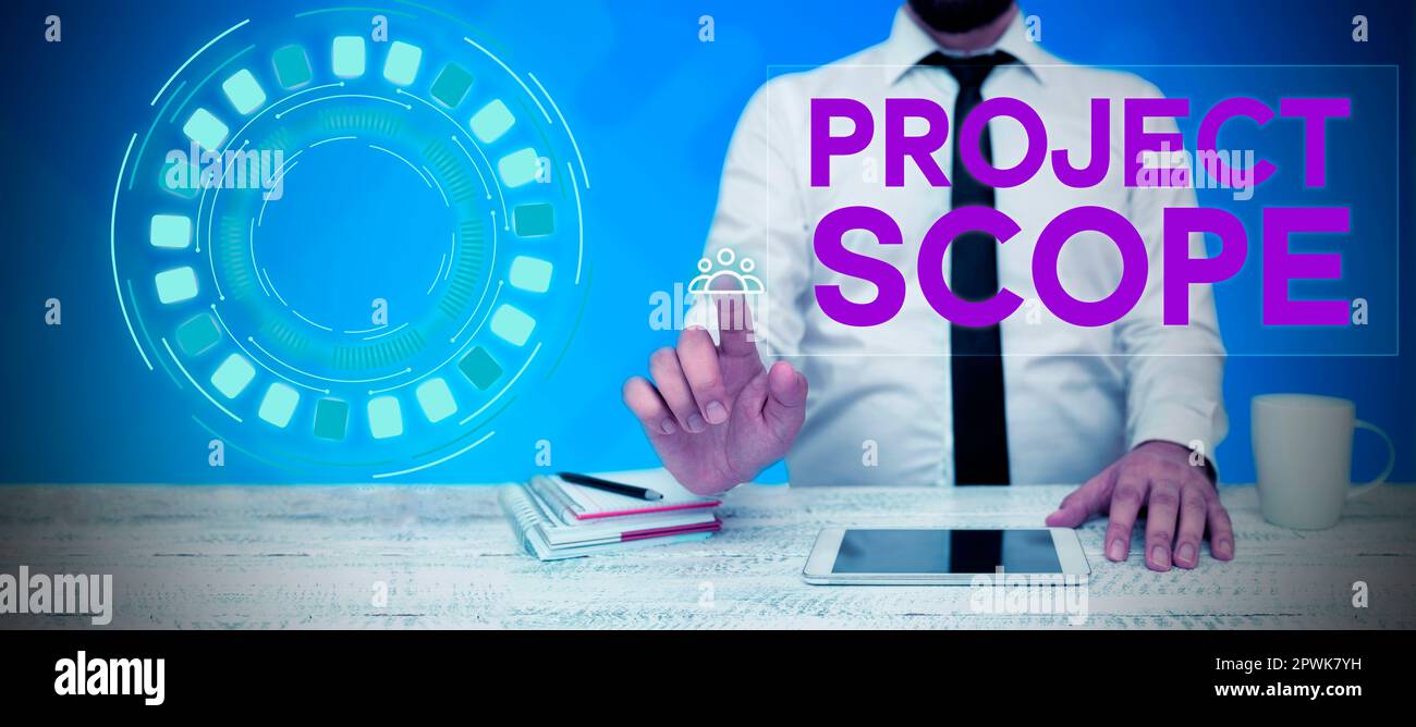 Text caption presenting Project Scope, Business concept evaluation of work efforts a product ...