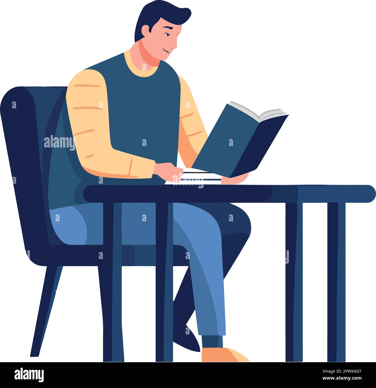 man sitting at table reading book illustration Stock Vector Image & Art ...