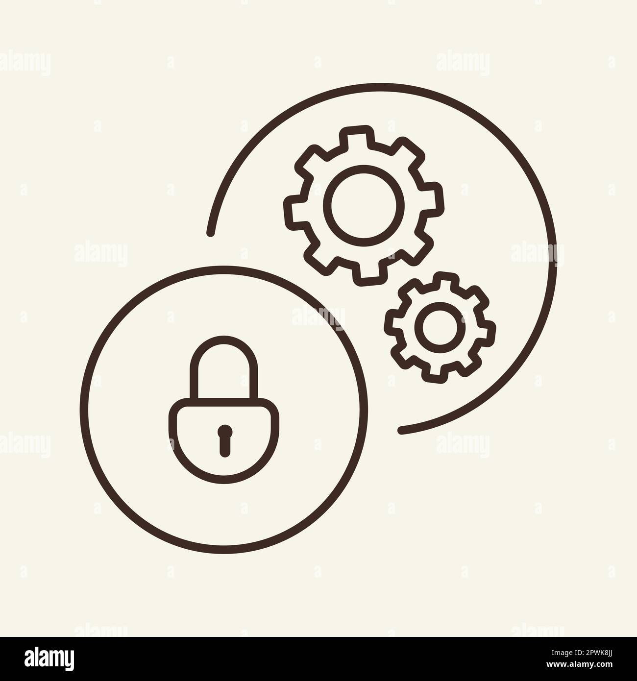 Closed padlock and gearwheels in circles line icon Stock Vector Image ...