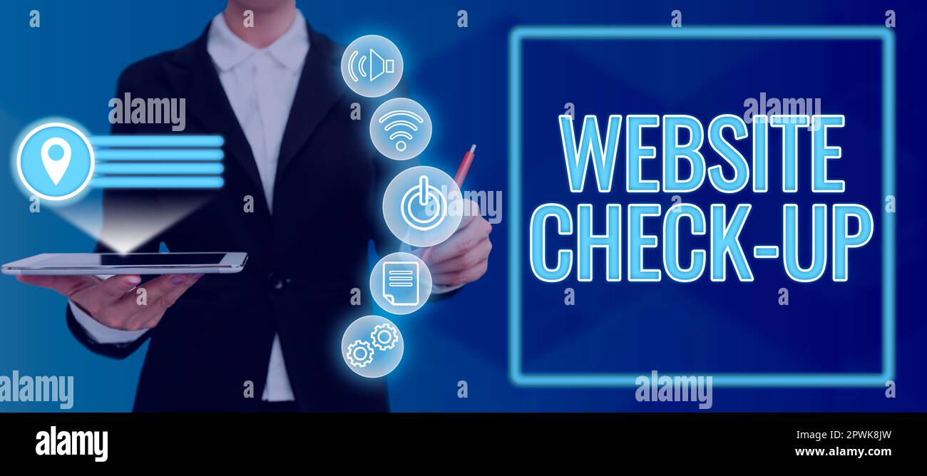 Hand writing sign Website Check Up, Word for an examination of a ...