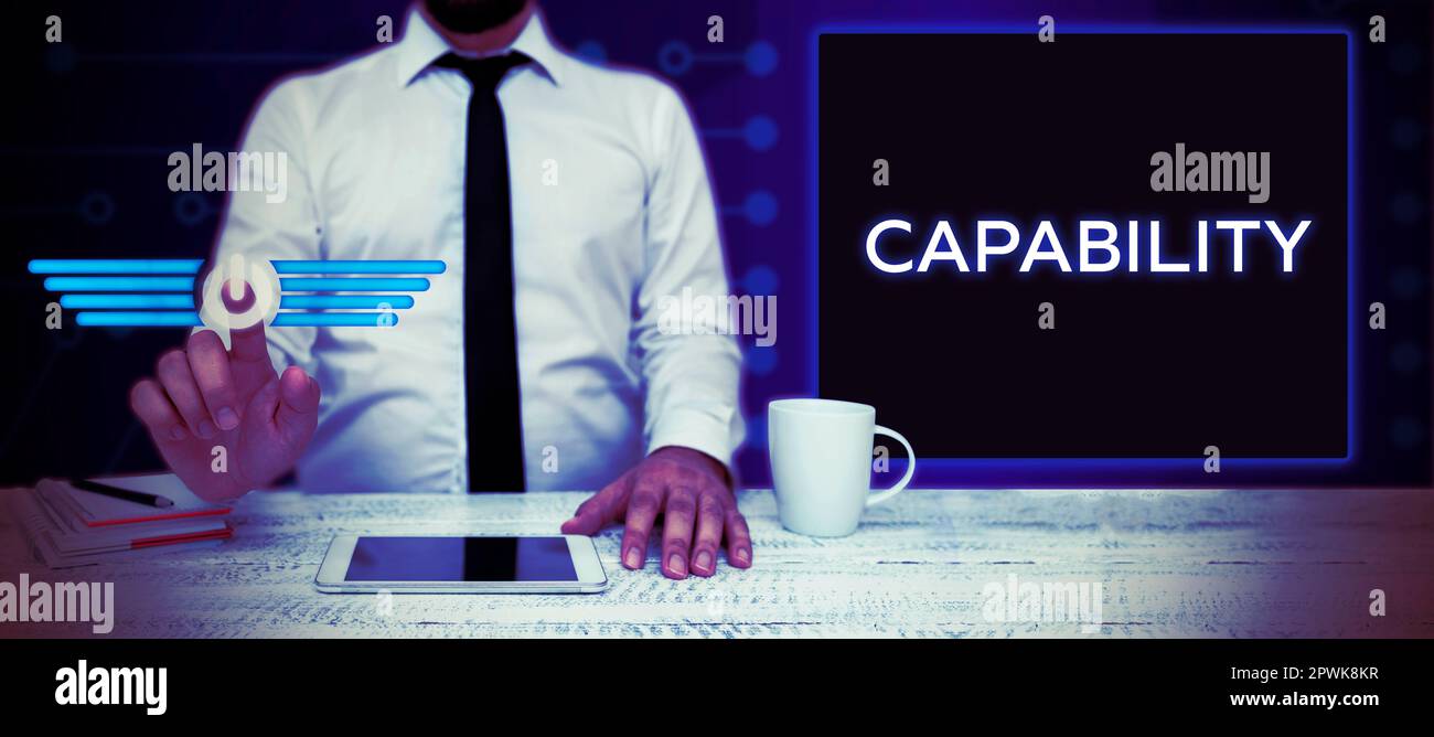 Text showing inspiration Capability, Word Written on the facility or ...