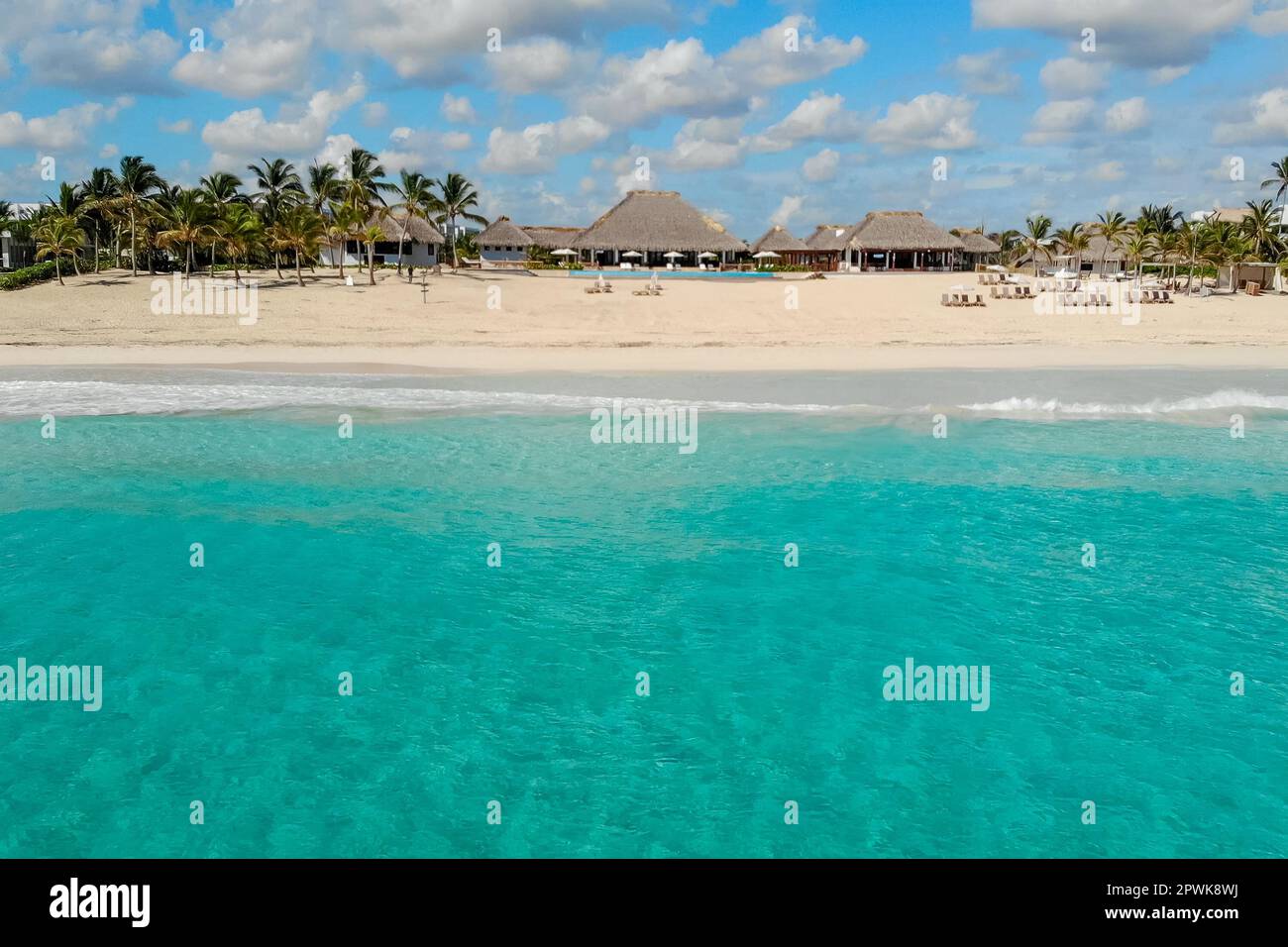 Aerial view of luxury tropical resort. Drone view of resorts with ...