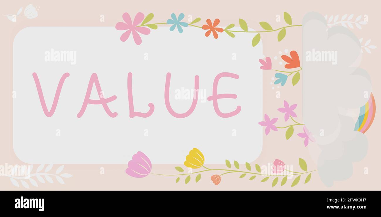 Text caption presenting Value, Business idea principles or standards ...